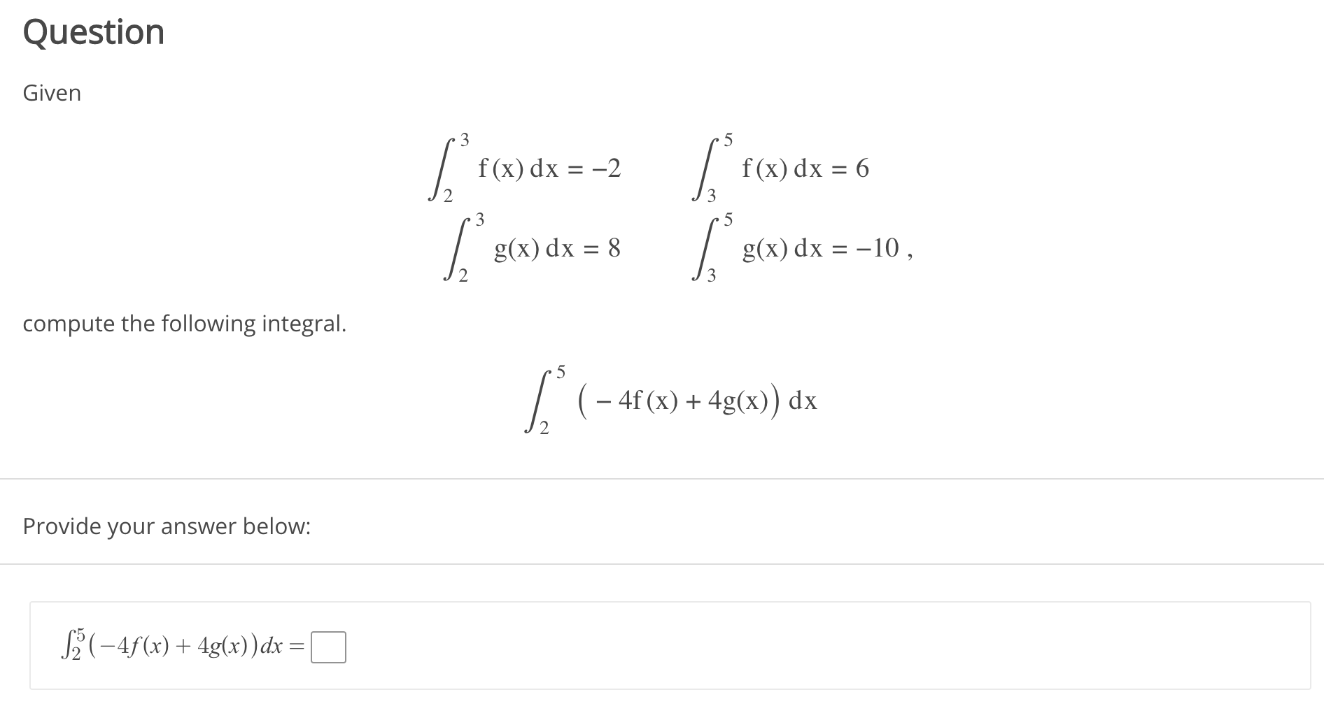 SOLVED Question Given 2 3 F x D X 2 3 5 F x D X 6 2 3 G x D X 8 solved-question-given-2-3-f-x-d-x-2-3-5-f-x-d-x-6-2-3-g-x-d-x-8