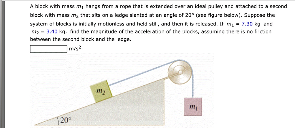 SOLVED: A block with mass m1 hangs from a rope that is extended over an ...