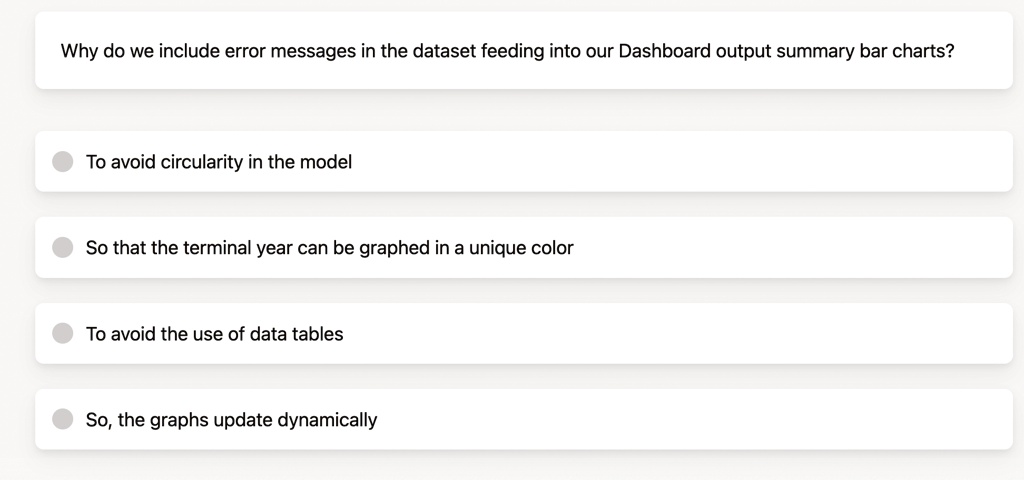 Why do we include error messages in the dataset feeding into our Dashboard output summary bar ...