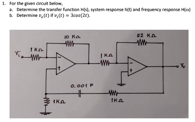 1. For the given circuit below, a. Determine the transfer function H(s), system response h(t ...