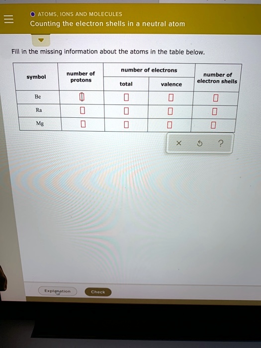 SOLVED: ATOMS; IONS AND MOLECULES Counting the electron shells in neutral atom Fill in the ...