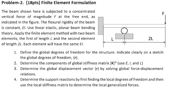 SOLVED: Problem-2. (18 pts) Finite Element Formulation The beam shown here is subjected to a ...