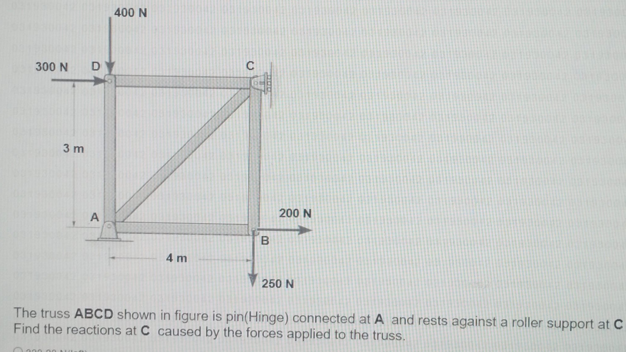 The truss A B C D shown in figure is pin(Hinge) connected at 𝐀 and ...