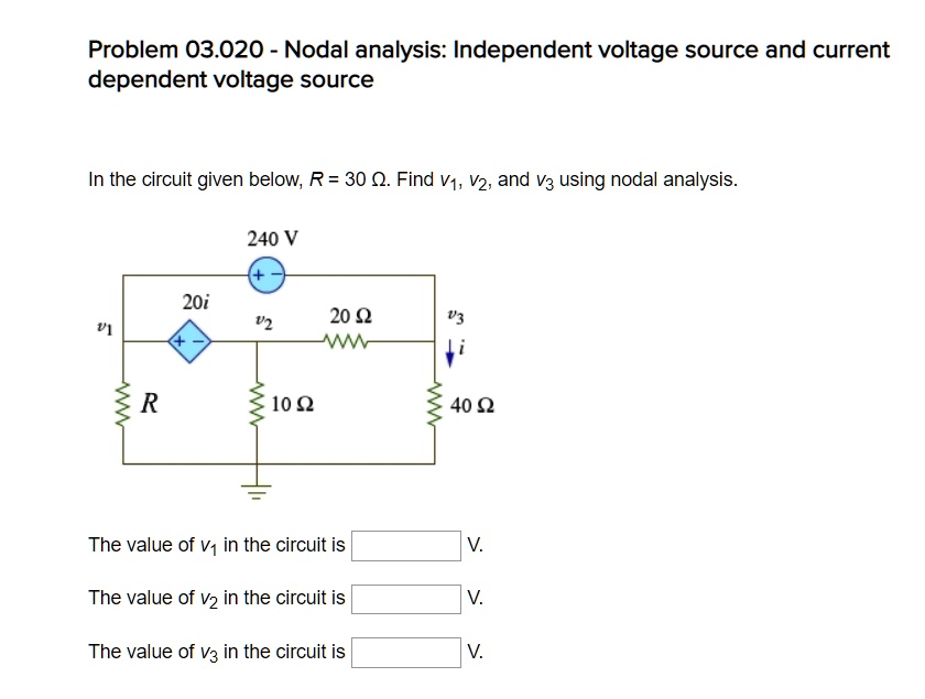 Problem 03.020 - Nodal analysis: Independent voltage source and current dependent voltage source ...
