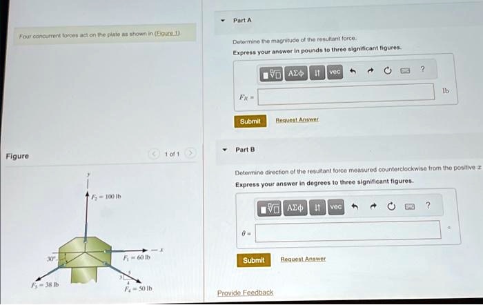Part A Four concurrent forces act on the plate as shown in (Figure 1 ...