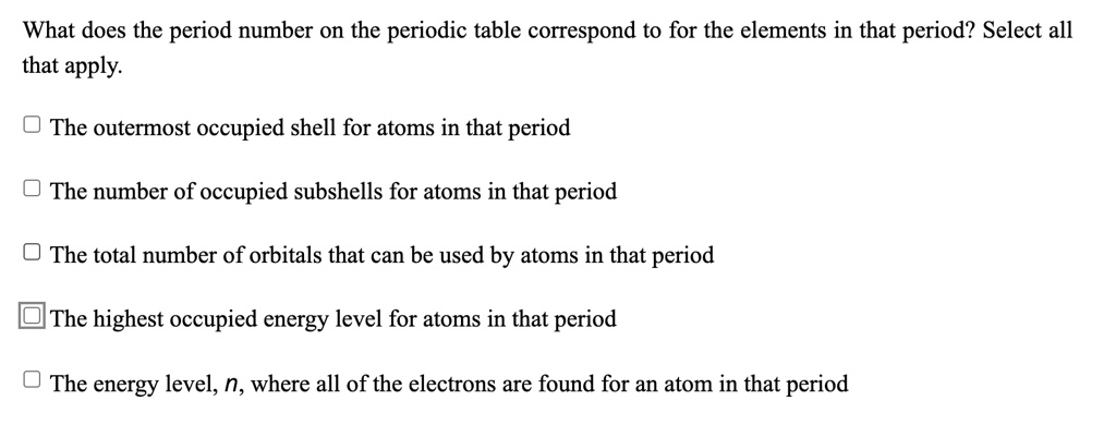 what does the period number on the periodic table correspond to for the ...