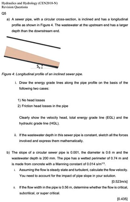 Hydraulics and Hydrology (CEN2018-N) Revision Questions Q5 a) A sewer ...