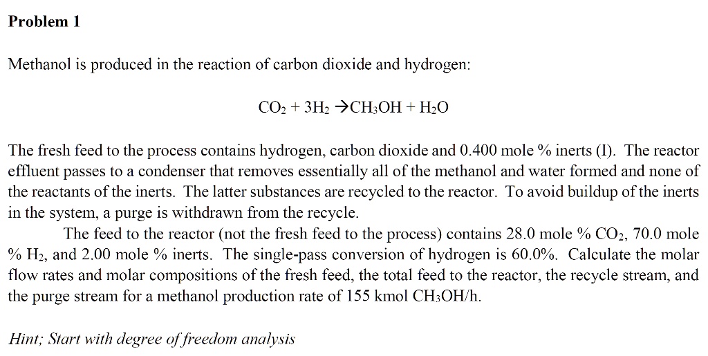 problem 1 methanol is produced in the reaction of carbon dioxide and ...