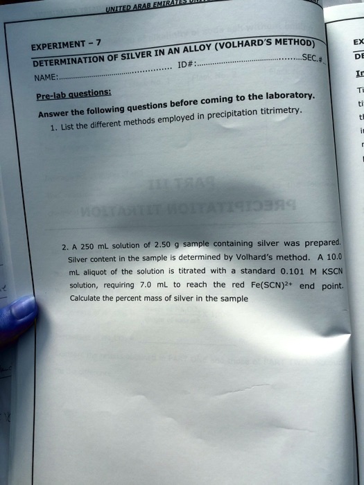 arab hir matkran experiment analloy volhard s method silver ...