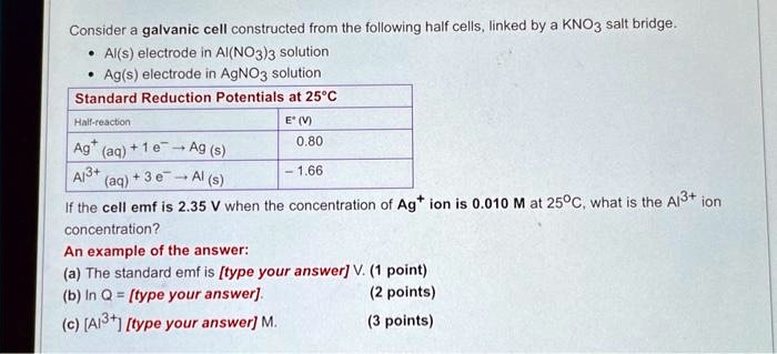 SOLVED: Consider a galvanic cell constructed from the following half ...