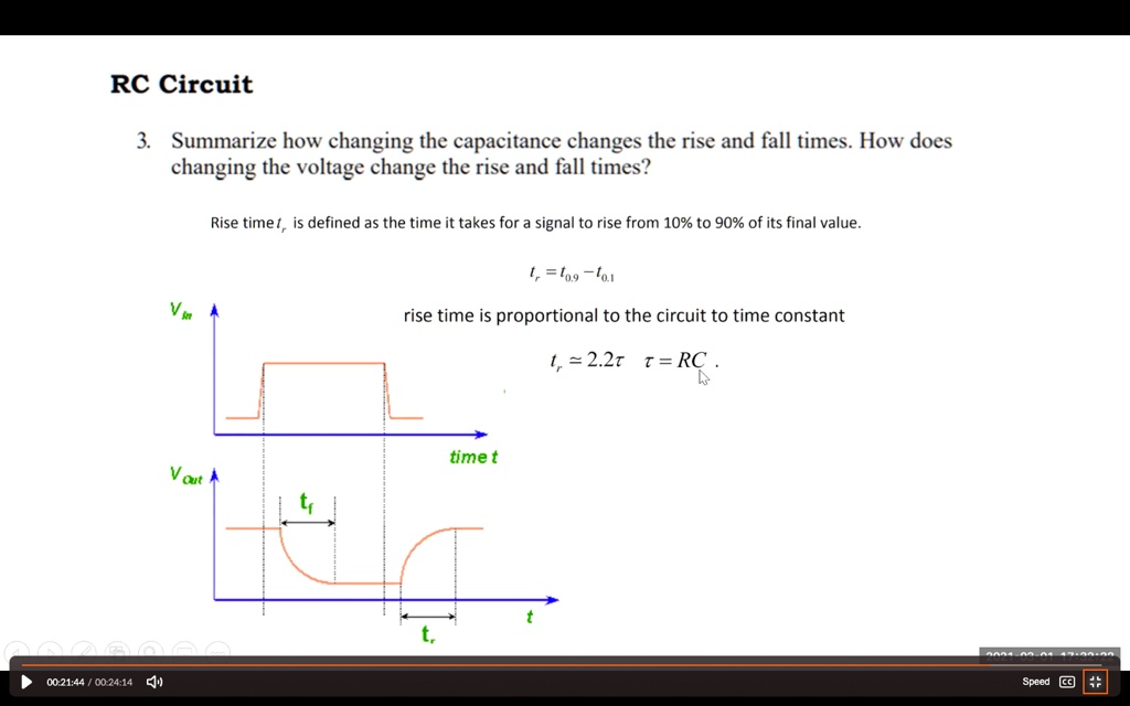 rc circuit summarize how changing the capacitance changes the rise and fall times how does ...