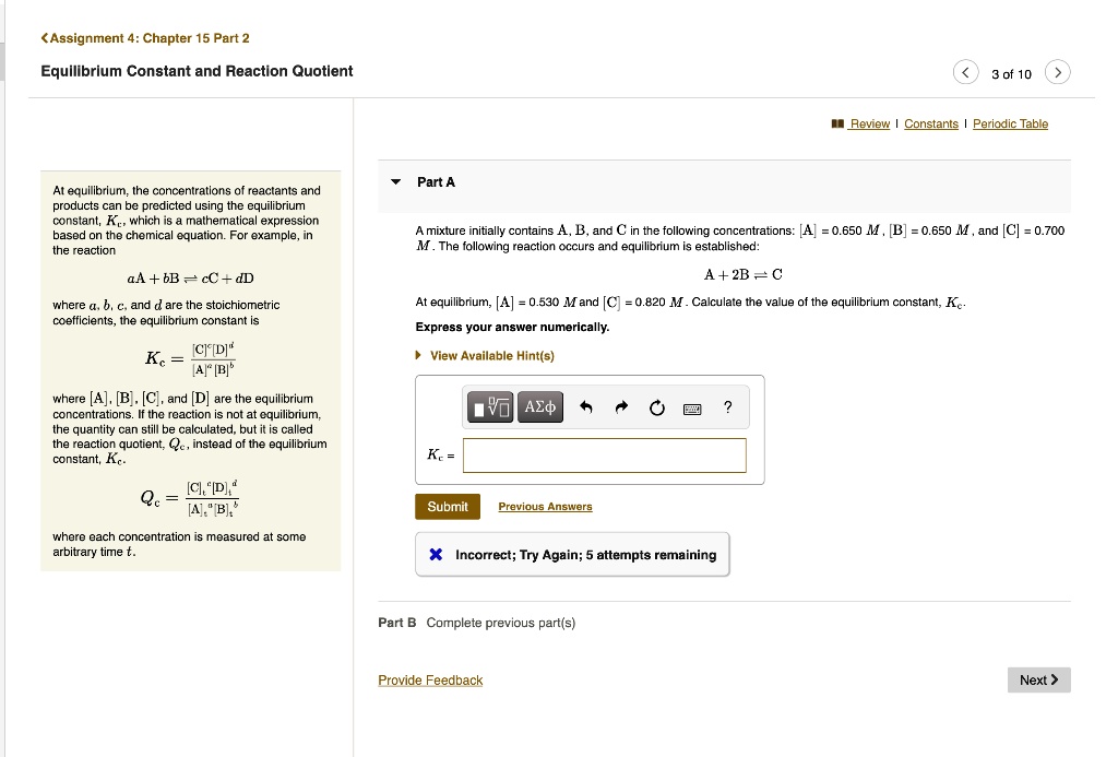 SOLVED: (Assignment Chapter 15 Part 2 Equilibrium Constant and Reaction ...