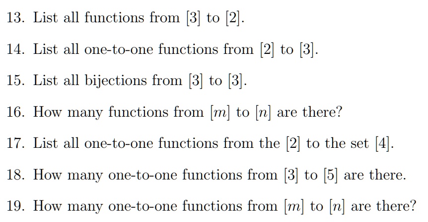 SOLVED: 13. List all functions from [3] to [2] 14. List all one-to-one ...