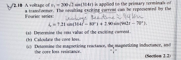 SOLVED: A transformer. The resulting exciting current can be ...