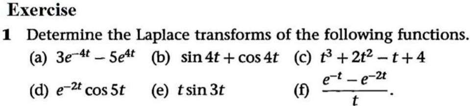 SOLVED: Exercise 1 Determine the Laplace transforms of the following ...