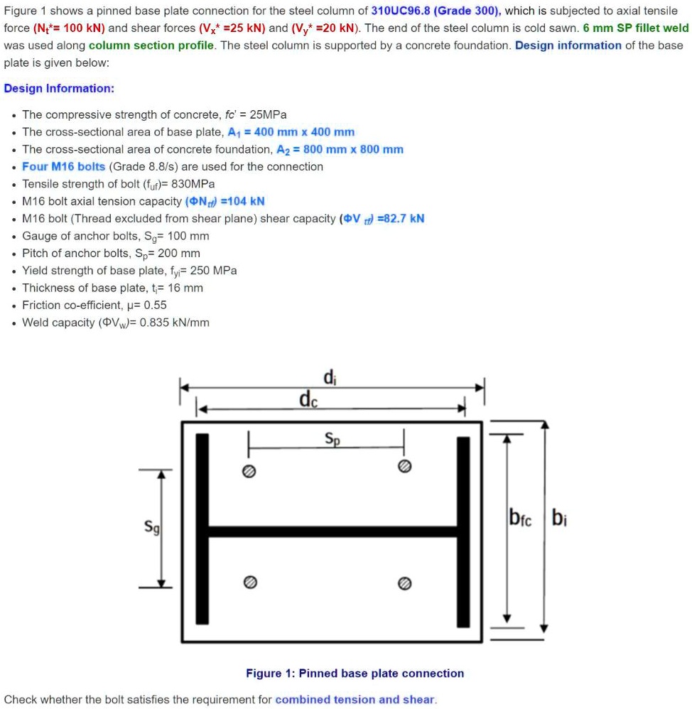 figure shows a pinned base plate connection for the steel column of ...