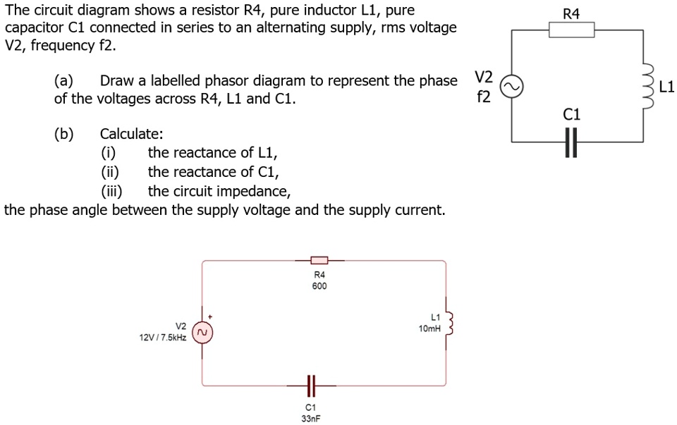 The circuit diagram shows a resistor R4, pure inductor L1, pure ...