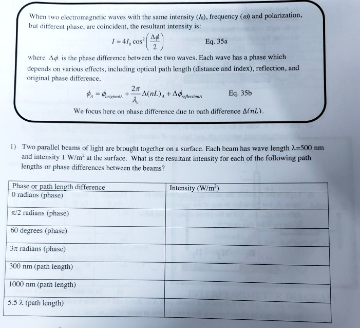 SOLVED: When two electromagnetic Waves with the same intensity (lo ...