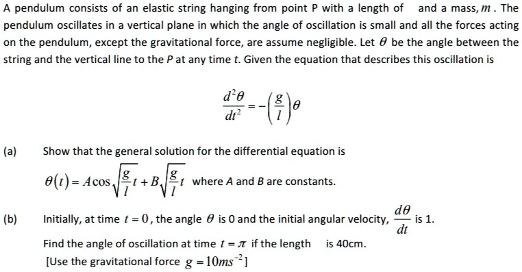 pendulum consists of an elastic string hanging from point with a length ...