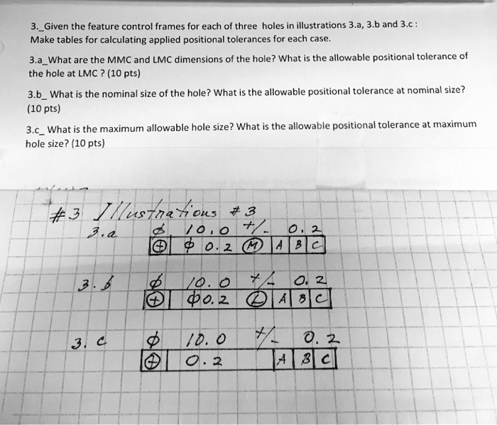 SOLVED: 3.Given the feature control frames for each of three holes in illustrations 3.a,3.b and ...