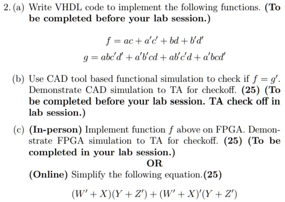 Solved Texts A And C Please 2 A Write Vhdl Code To Implement The Following Functions To