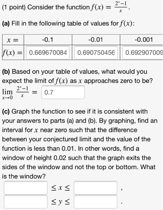 SOLVED: 2-4 point) Consider the function f(x) (a) Fill in the following ...