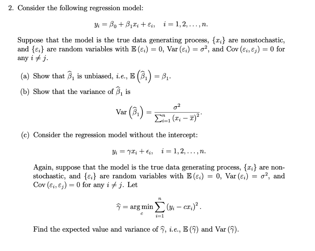 Solved Consider The Following Regression Model Yi Bo B1ti Îµi I 12 Suppose That The 