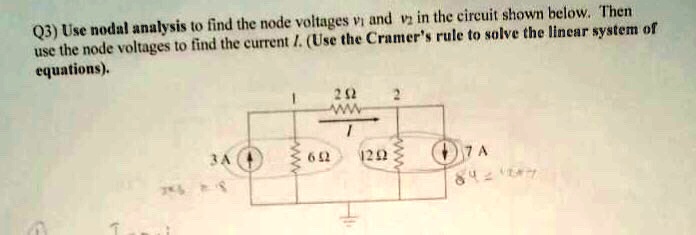 SOLVED: Q3 Use nodal analysis to find the node voltages vi and v in the circuit shown below ...