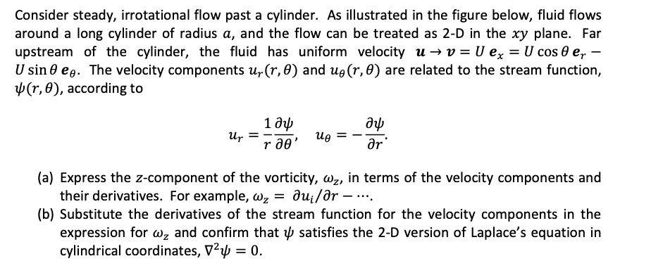 SOLVED: Consider steady, irrotational flow past a cylinder. As illustrated in the figure below ...
