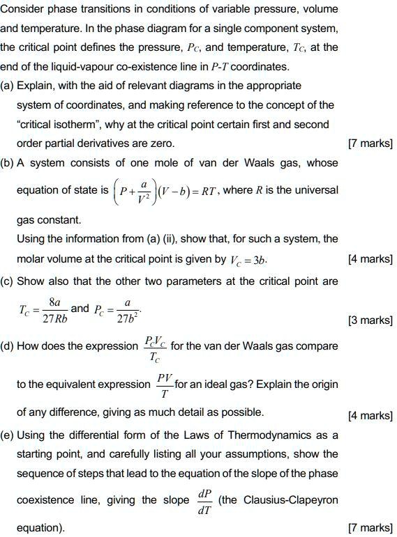 SOLVED: Consider phase transitions in conditions of variable pressure ...