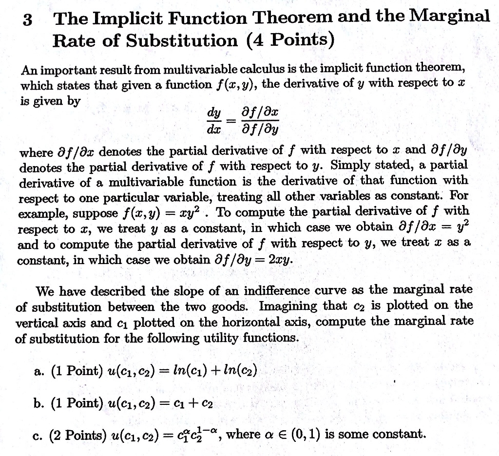 SOLVED: The Implicit Function Theorem and the Marginal Rate of ...