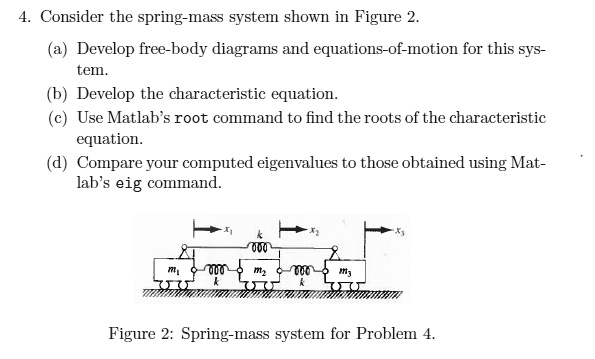 SOLVED: Consider the spring-mass system shown in Figure 2. (a) Develop ...