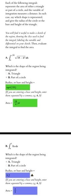 Each of the following integrals represents the area of either a ...