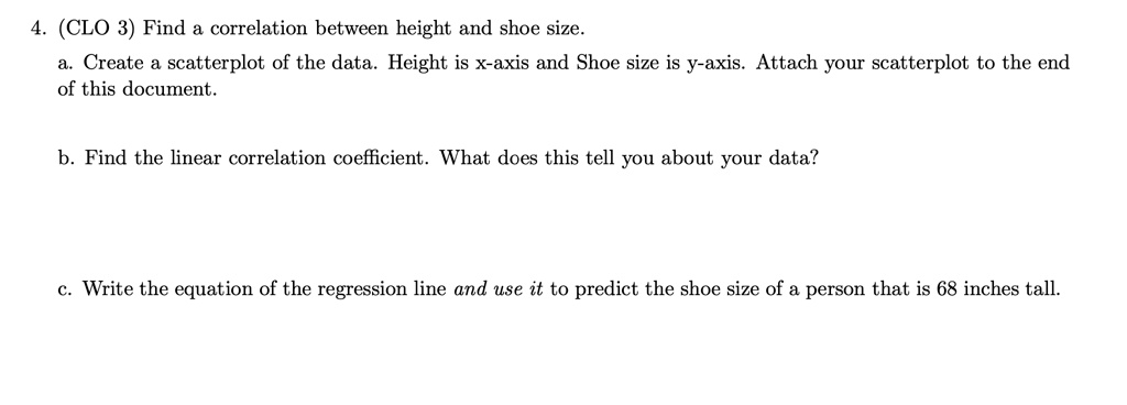 4 clo 3 find correlation between height and shoe size create ...
