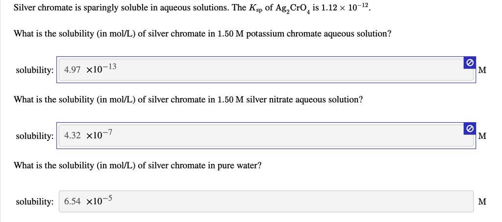 SOLVED: Silver chromate is sparingly soluble in aqueous solutions. The ...