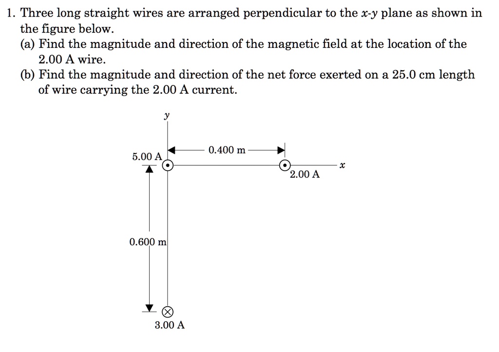1. Three long straight wires are arranged perpendicular to the x-y ...