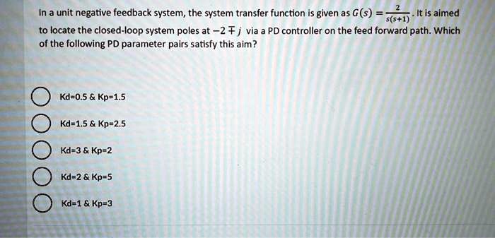 SOLVED: In a unit negative feedback system,the system transfer function ...