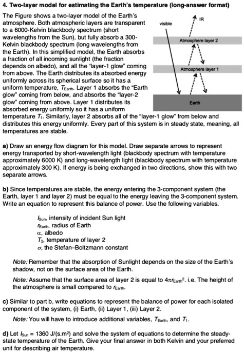 4two layer model for estimating the earths temperature long answer format the figure shows a two ...