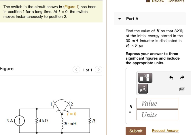 SOLVED: The switch in the circuit shown in (Figure 1) has been in position 1 for a long time. At ...