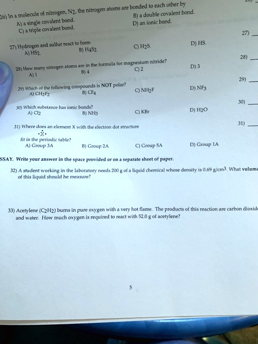 SOLVED: atoms dre bonded [ t0 each other by In molecule of nitrogen; Nz ...