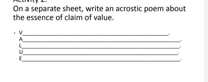 On a separate sheet, write an acrostic poem about the essence of claim ...