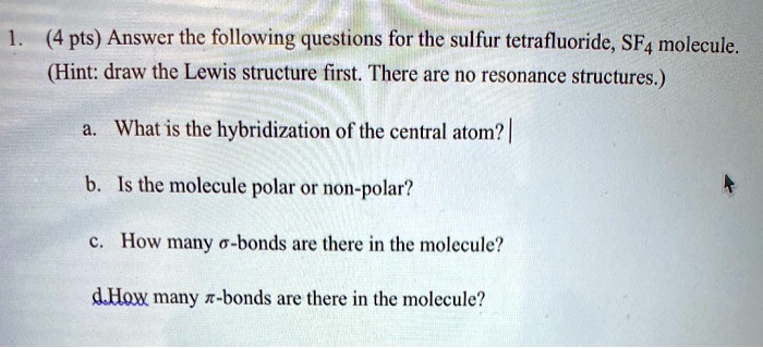 SOLVED: (4 pts) Answer the following questions for the sulfur ...