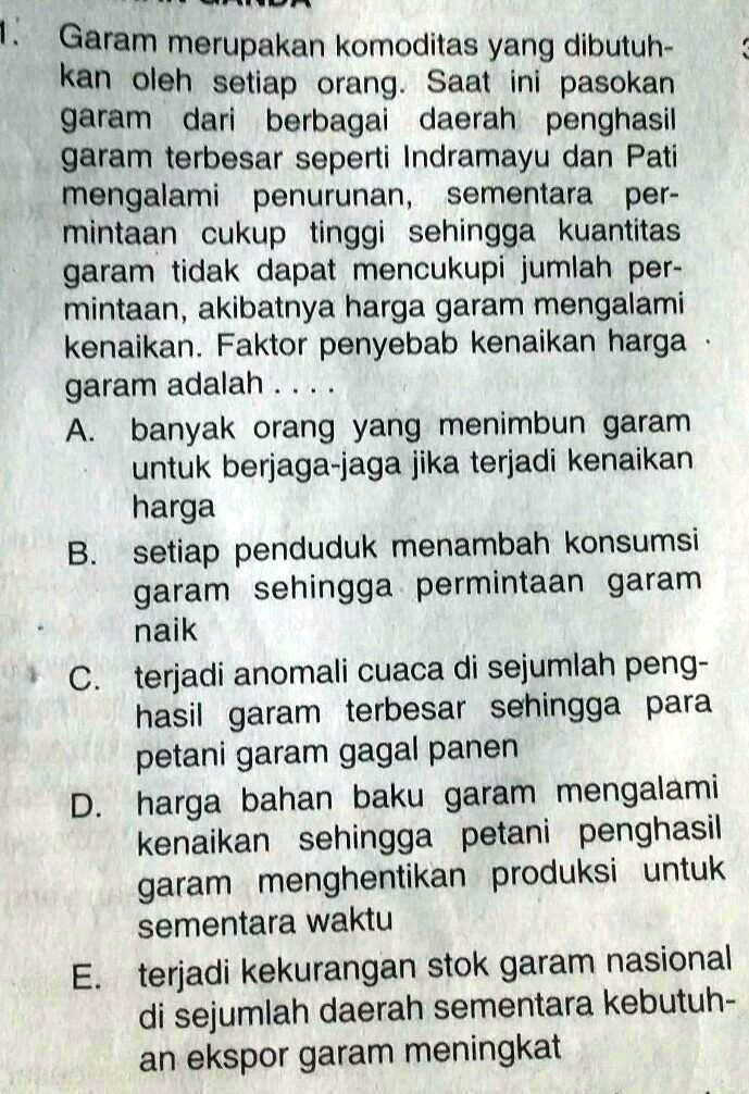 SOLVED: bingung................... Garam merupakan komodilas yang ...