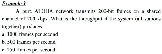 SOLVED: Example 3: A pure ALOHA network transmits 200-bit frames on a ...