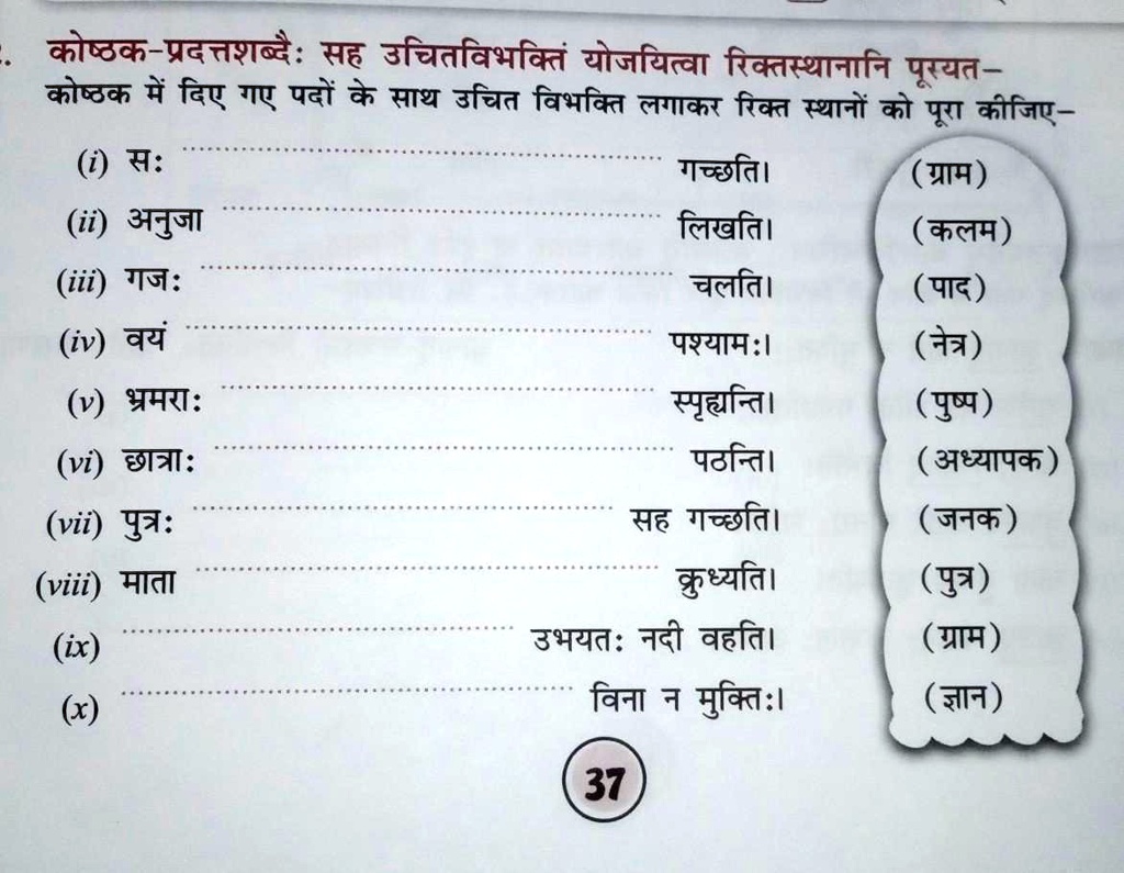 SOLVED: Class 7th Sanskrit Fill Up Please Write Correct