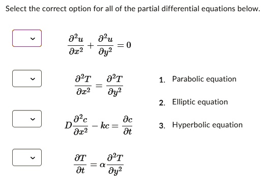 Solved Select The Correct Option For All Of The Partial Differential Equations Below O U 2t O12