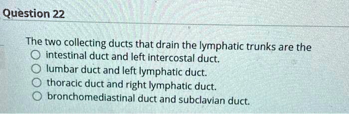 SOLVED: The two collecting ducts that drain the lymphatic trunks are ...