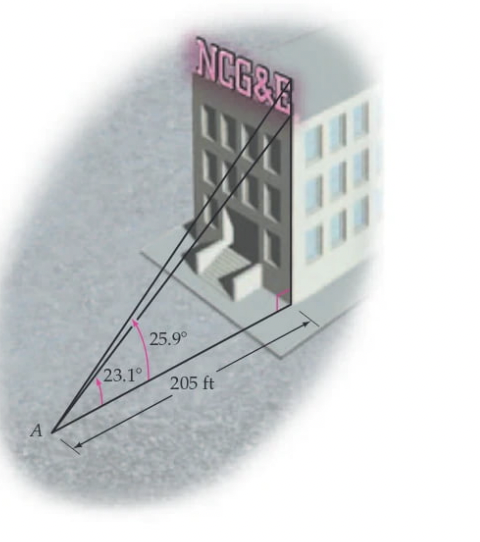 size of a sign from point a at street level and 205 feet from the base ...