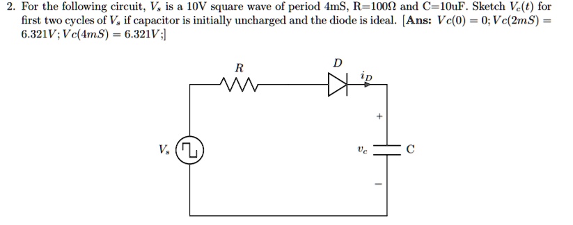 2 for the following circuit vs is a 10v square wave of period 4msr100 and c10uf sketch vct for ...