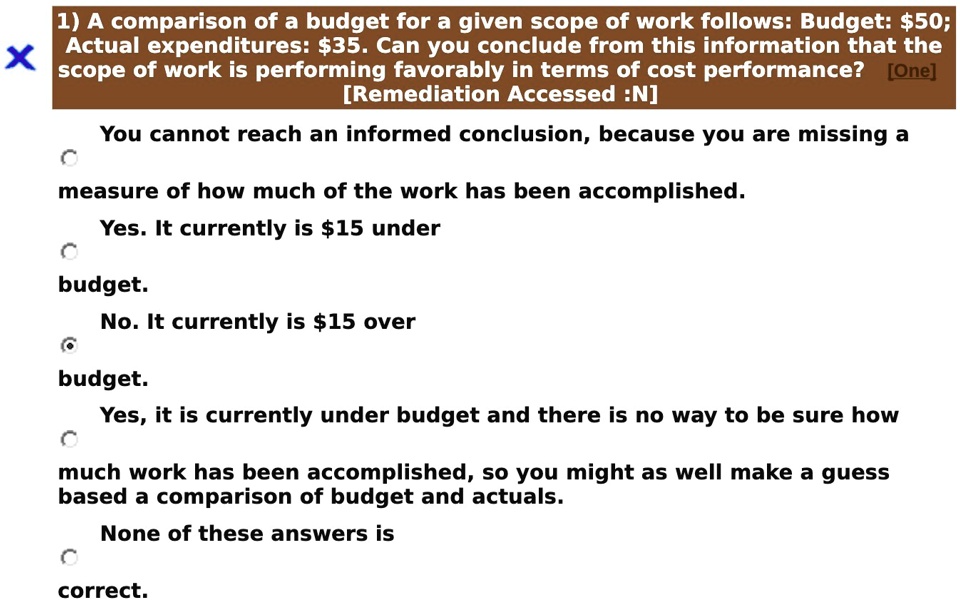 Get Answer 1 A Comparison Of A Budget For A Given Scope Of Work Follows Budget 50 Actual